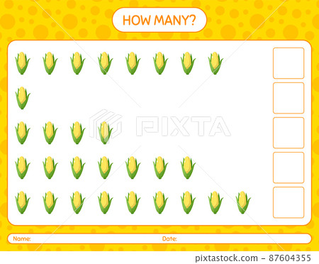 How many counting game with corn. worksheet for... - Stock Illustration ...