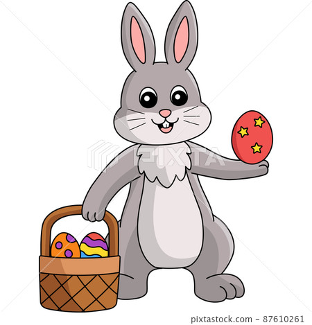 Rabbit Holding Easter Basket Cartoon Illustration - Stock Illustration ...