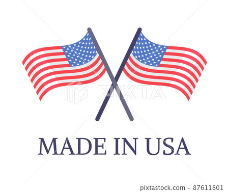 Made in USA Two Crossed Flags Emblem with Text - Stock Illustration ...