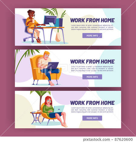 Work from home, freelance, remote job banners - Stock Illustration ...