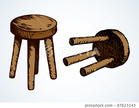 Wooden round stool. Vector drawing - Stock Illustration [87623143] - PIXTA