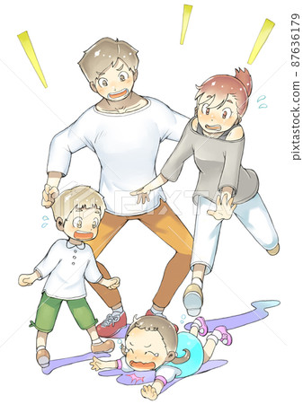 Family with children falling and panicking - Stock Illustration ...
