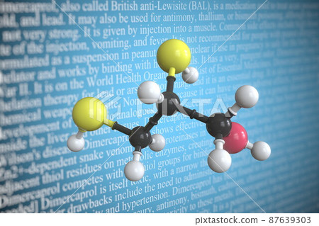 Dimercaprol scientific molecular model, 3D... - Stock Illustration ...