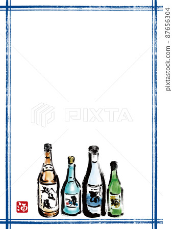 Frame with sake Hand-painted Japanese-style... - Stock Illustration ...