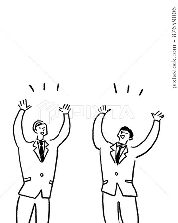 Two men in suits hurray, line drawing... - Stock Illustration [87659006 ...