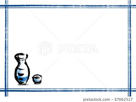 Japanese style POP frame with sake bottle and... - Stock Illustration ...