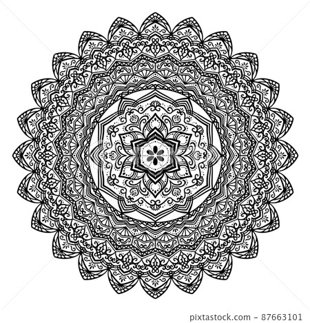 Mandala art (flowers, geometric patterns, line... - Stock Illustration ...