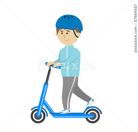 Illustration image of a boy riding a kickboard - Stock Illustration ...