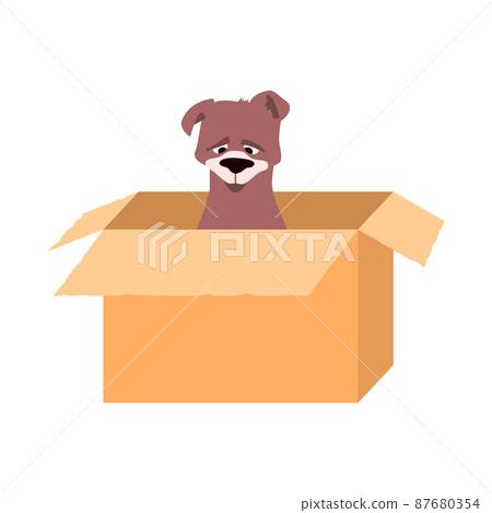 Sad abandoned dog in the cardboard box - Stock Illustration [87680354 ...