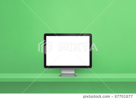 Computer pc on green shelf banner - Stock Illustration [87701877] - PIXTA