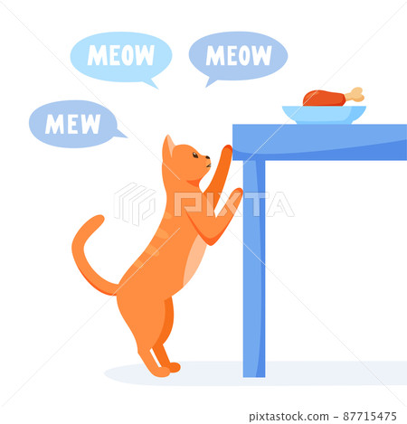 Cat asks for food from table and meows a lot.... - Stock Illustration ...
