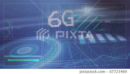 Image of 6g text and data processing over blue... - Stock Illustration ...