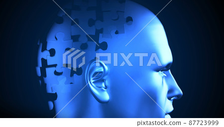 Image of blue human head and puzzle on black... - Stock Illustration ...