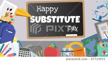 Image of happy substitute day text over school... - Stock Illustration ...