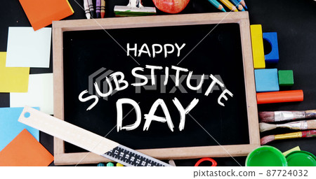 Substitute day text over wooden slate against... - Stock Illustration ...