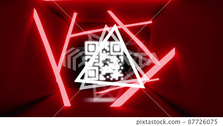 Image of glowing qr code over neon geometric... - Stock Illustration ...