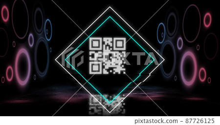 Image of glowing qr code over neon geometric... - Stock Illustration ...