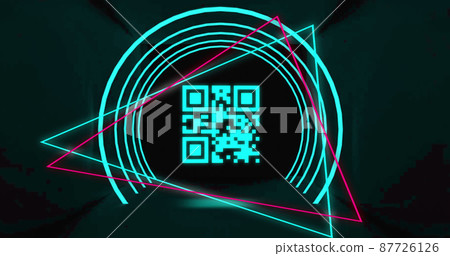 Image of glowing qr code over neon geometric... - Stock Illustration ...