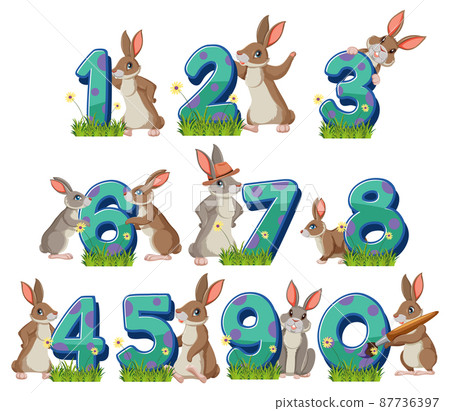Set of different rabbit holding the numbers... - Stock Illustration ...
