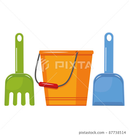 Sand tools bucket rake shovel, color vector... - Stock Illustration ...