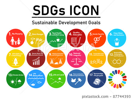 SDGs 17 的目標圓形圖標集（英文符號）-插圖素材 [87744393] - PIXTA圖庫