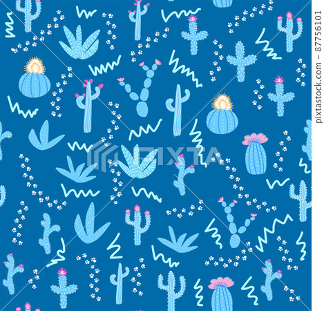 Seamless patterns with different cacti. Bright... - Stock Illustration [87756101] - PIXTA