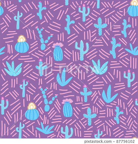 Seamless patterns with different cacti. Bright... - Stock Illustration [87756102] - PIXTA