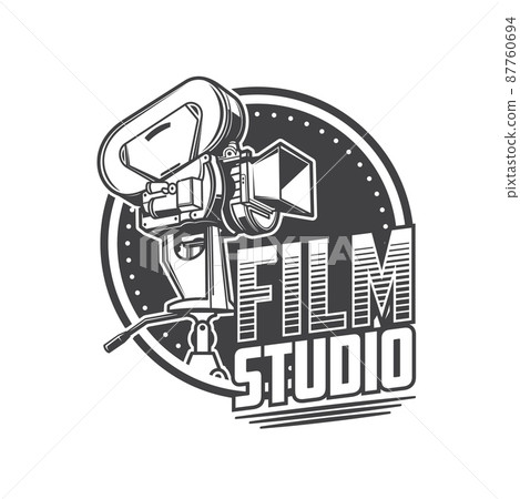 Movie film studio icon with retro camera or... - Stock Illustration ...