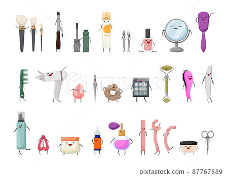 Cosmetic accessories character collection.... - Stock Illustration ...