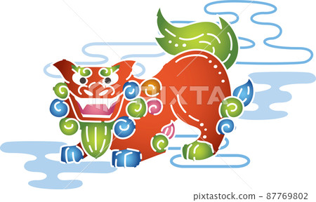 Okinawan traditional craft Ryukyu Bingata Shisa... - Stock Illustration ...