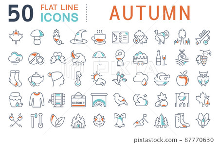 Set of vector line icons of autumn for modern... - Stock Illustration ...