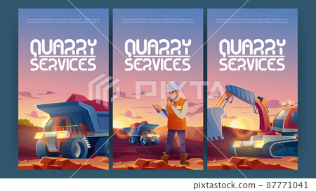 Quarry services posters with dumper and excavator - Stock Illustration ...