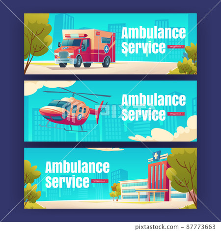 Ambulance service cartoon medical banners set - Stock Illustration ...