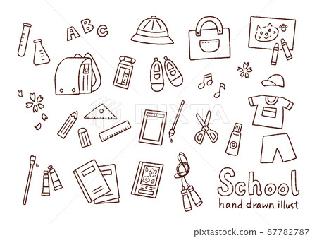 Hand-drawn line drawing illustrations of tools... - Stock Illustration ...
