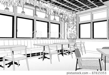 Cartoon style pen drawing illustration store_cafe - Stock Illustration ...