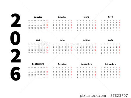 2026 year simple horizontal calendar in french,... - Stock Illustration ...