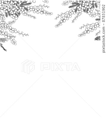 Mimosa line drawing frame ③ (black, vertical, top) - Stock Illustration ...