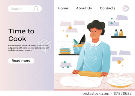 Time for cook vector landing page template. Man... - Stock Illustration ...