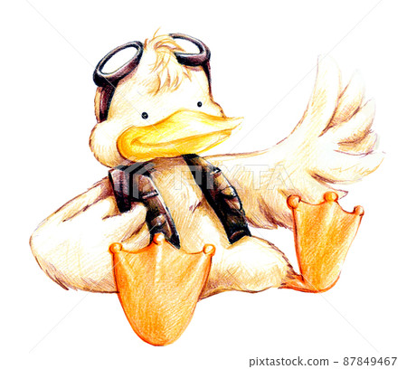 Yellow smiling pilot duck cartoon hand drawn... - Stock Illustration ...