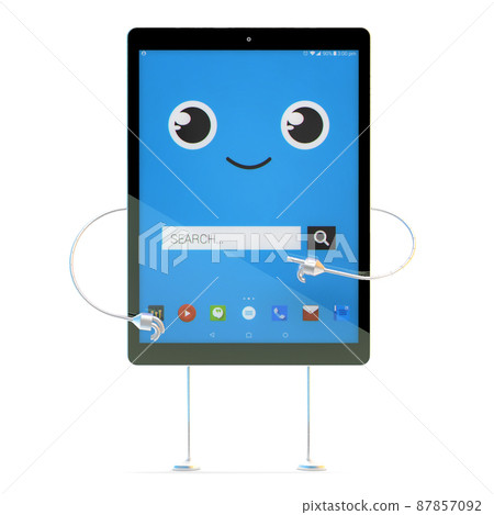 Tablet cartoon character. Search concept. 3d... - Stock Illustration ...