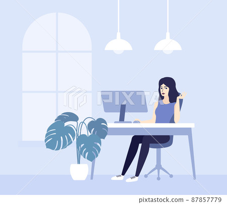 woman working with a computer, vector art - Stock Illustration ...