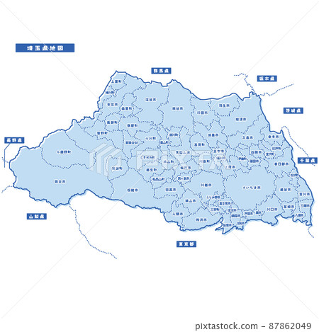 Saitama Prefecture Map Simple Light Blue... - Stock Illustration ...