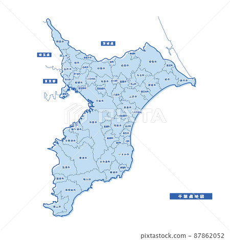 Chiba Prefecture Map Simple Light Blue... - Stock Illustration ...