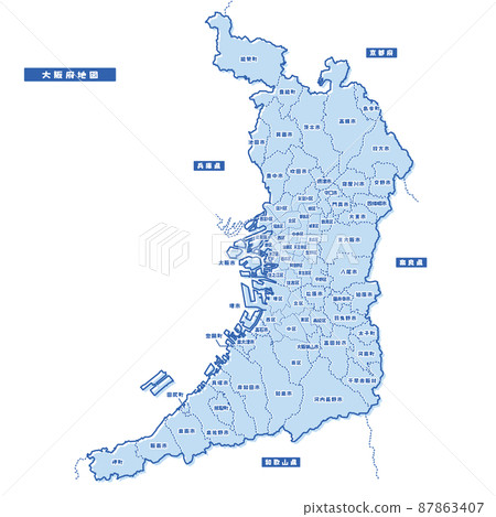 Osaka Prefecture Map Simple Light Blue... - Stock Illustration ...