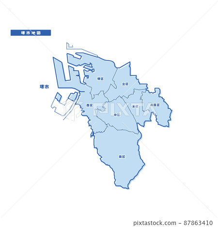 Sakai City Map Simple Light Blue Municipality - Stock Illustration ...