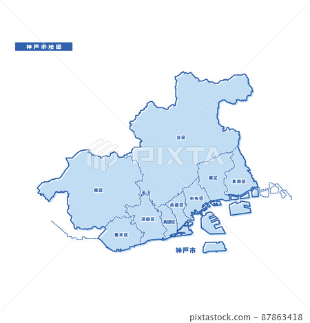 Kobe City Map Simple Light Blue Municipality - Stock Illustration ...