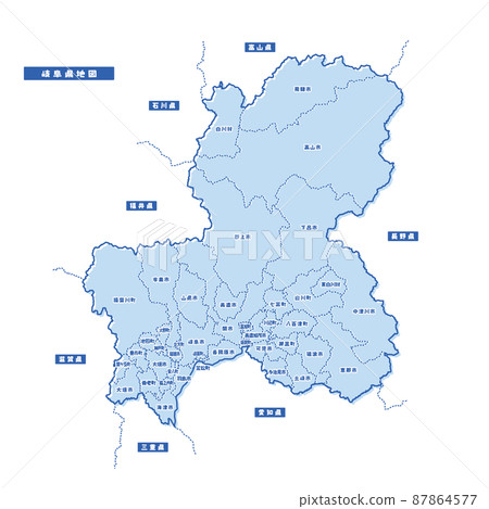 Gifu Prefecture Map Simple Light Blue Municipality - Stock Illustration ...
