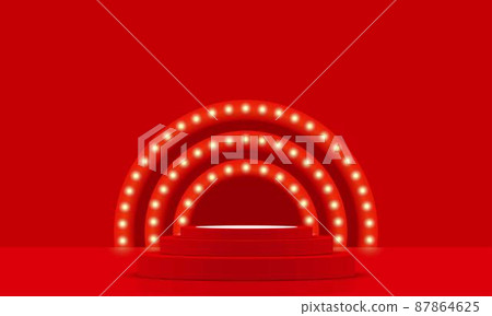 red podium with neon light in the red room - Stock Illustration ...