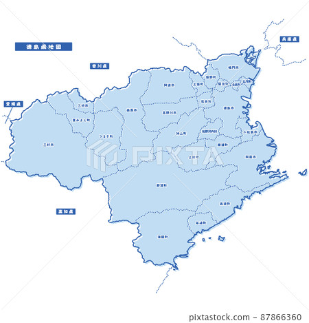 Tokushima Prefecture Map Simple Light Blue... - Stock Illustration ...