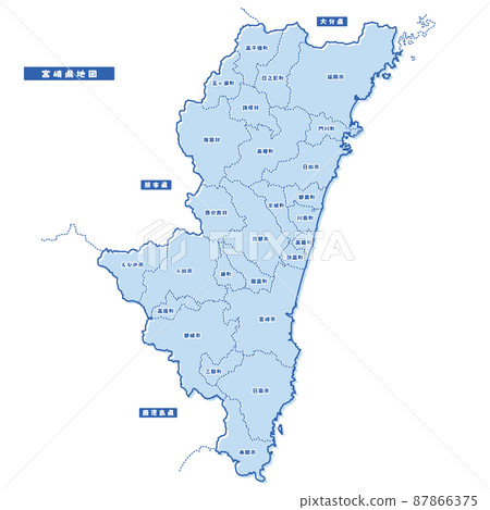 Miyazaki Prefecture Map Simple Light Blue... - Stock Illustration ...